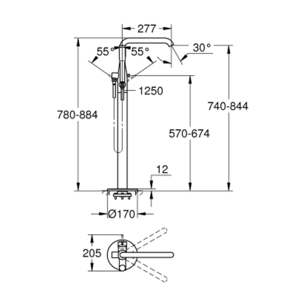 Grohe Essence 黑鉻色 落地浴缸龍頭+管線盒 23491AL1-45984 — 好德 Better Choice 廚衛精品