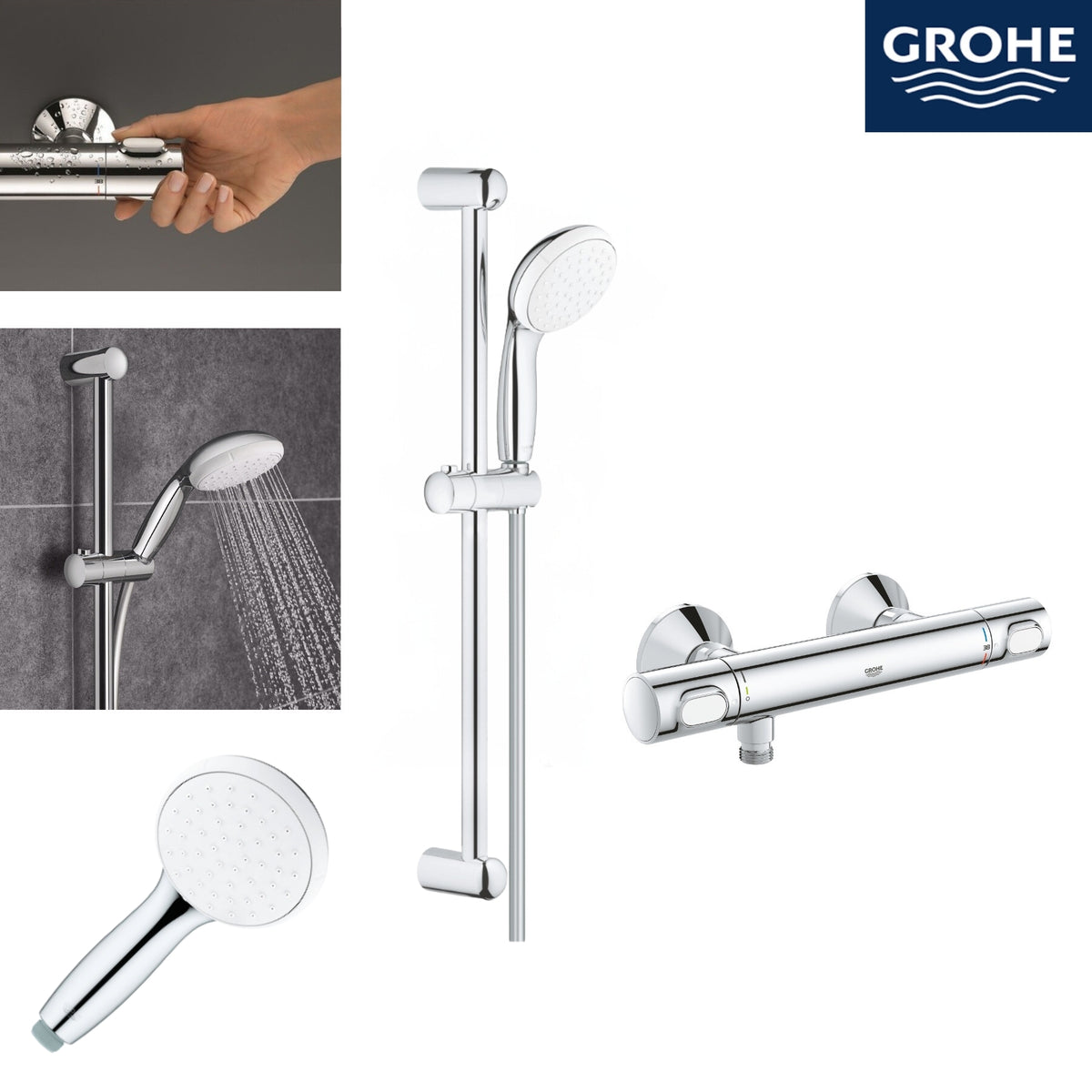 德國高儀 Grohe 500 恆溫龍頭浴杆組｜單出水 蓮蓬頭 浴杆 34793000 27853001 34793-27853001 — 好德 ...