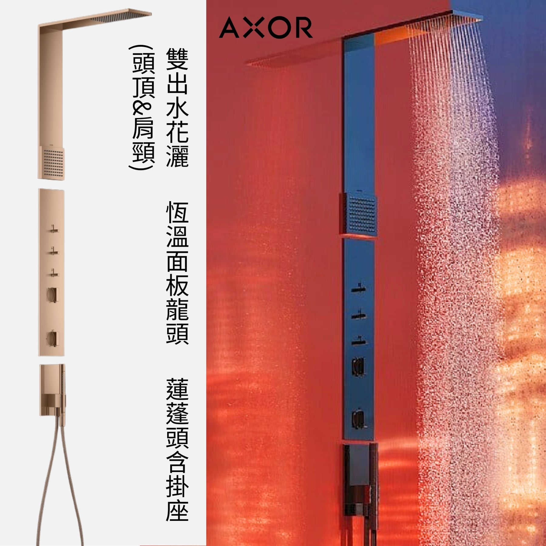 AXOR Shower Composition 恆溫雙出水花灑組｜肩頸SPA｜含閥心 12595000-12676180 12595340 ...