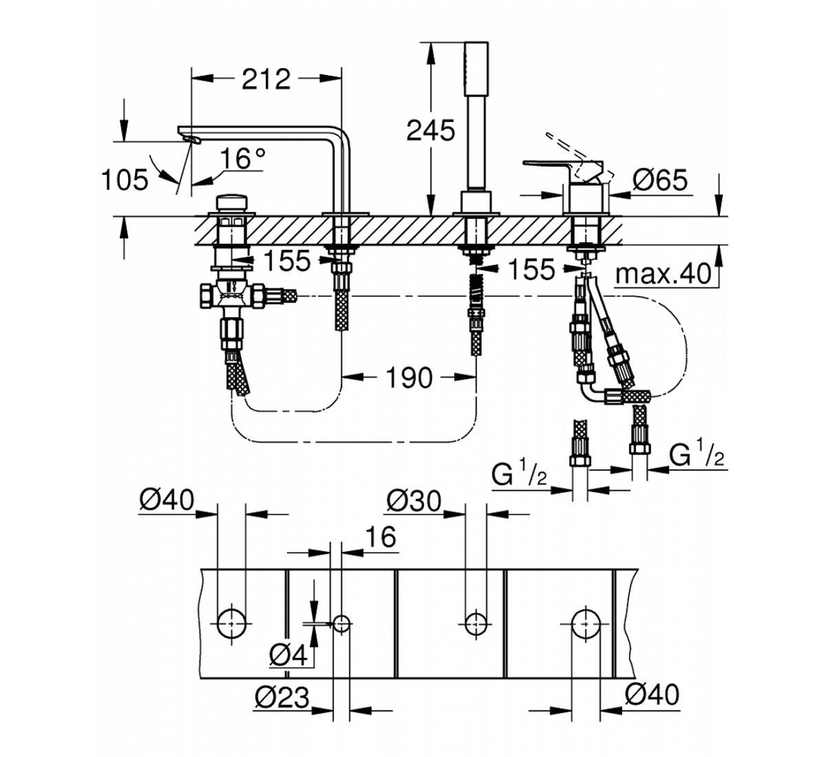 Grohe Lineare 四孔浴缸龍頭組 19577001 — 好德 Better Choice 廚衛精品